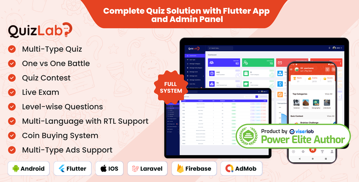 QuizLab - Complete Quiz Solution with Flutter App and Admin Panel
